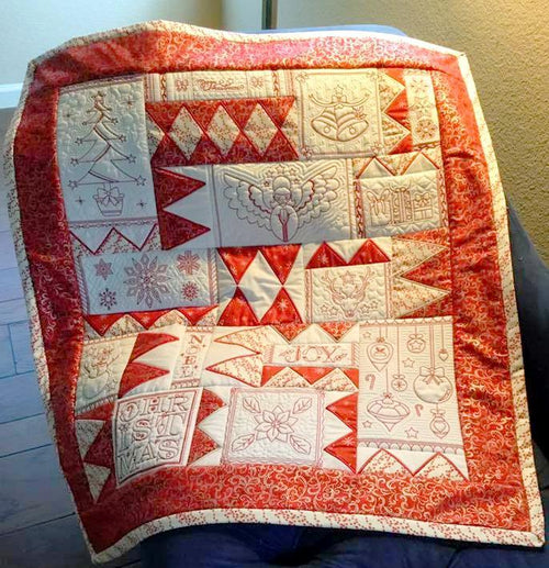 Machine Embroidery design - Christmas Redwork Quilt in the hoop ITH