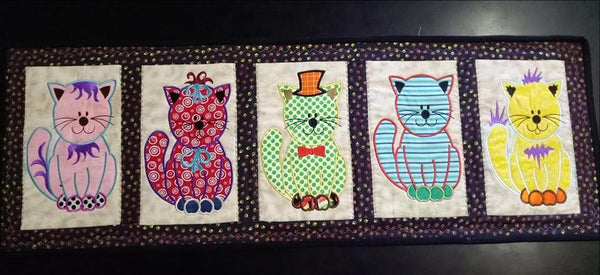 Machine Embroidery Design In The Hoop - Cat Table Runner
