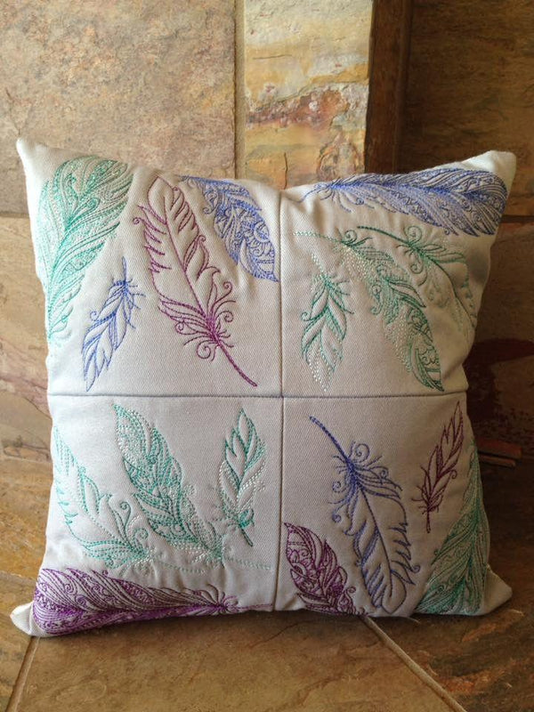 Cushion With Feather Redwork Patterns - Machine Embroidery Design