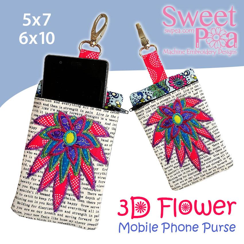 Embroidered Purse - Flower Phone Pouch Embroidery Design