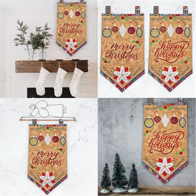 Happy Holidays / Merry Christmas Flag ITH Machine Embroidery Design