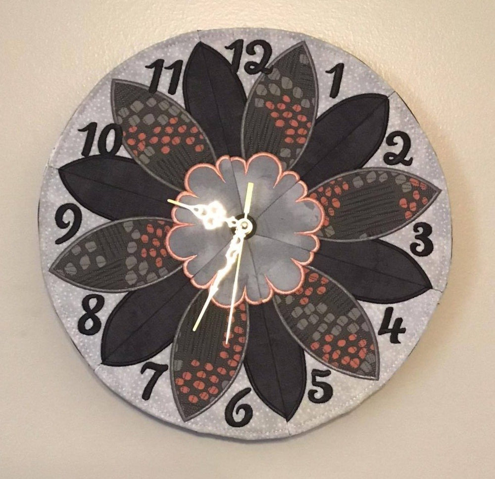 Flower Clock Face in the hoop machine embroidery design ITH