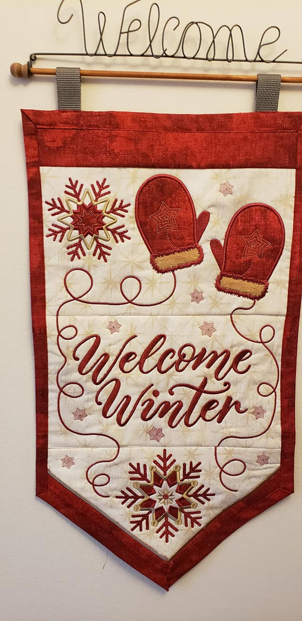 Welcome Winter Flag ITH Machine Embroidery Design