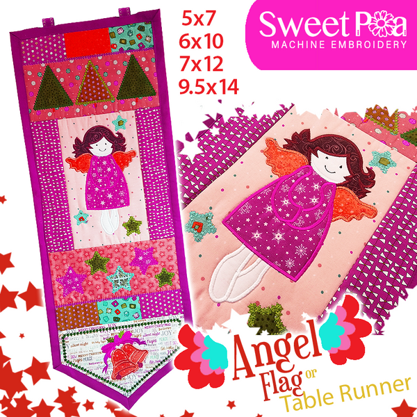 Embroidery Applique Design - Angel Flag or Wall Hanging