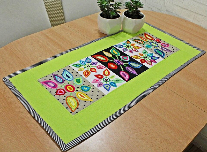 ITH Machine Embroidery Design - Funky Flower Table Runner