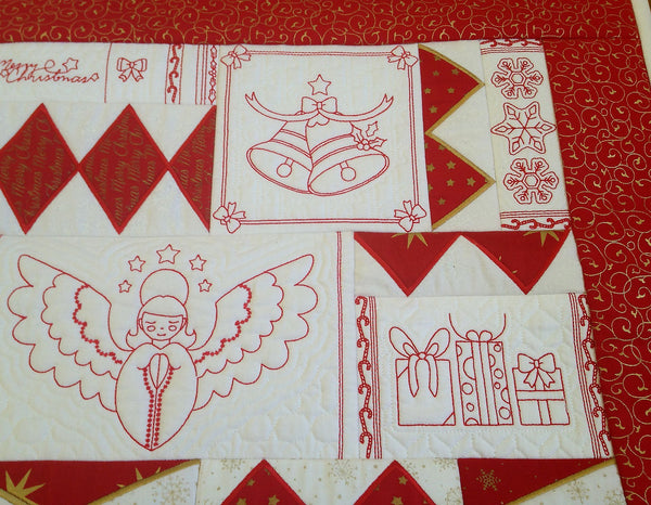 Machine Embroidery design - Christmas Redwork Quilt in the hoop ITH