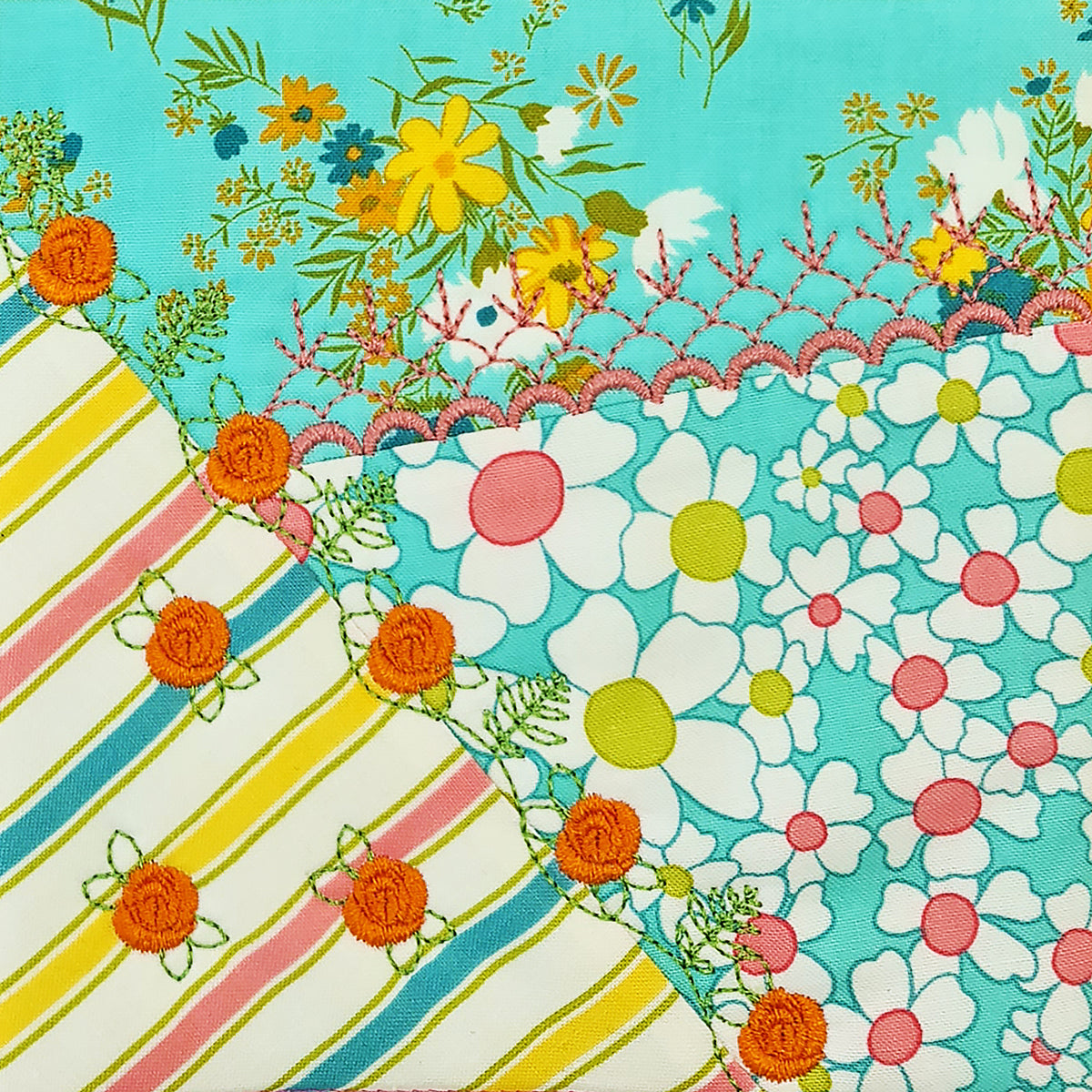 Crazy patchwork quilt blocks in the hoop machine embroidery design ITH