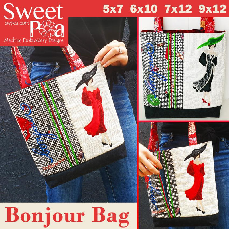 Bonjour bag ITH in the hoop machine embroidery design