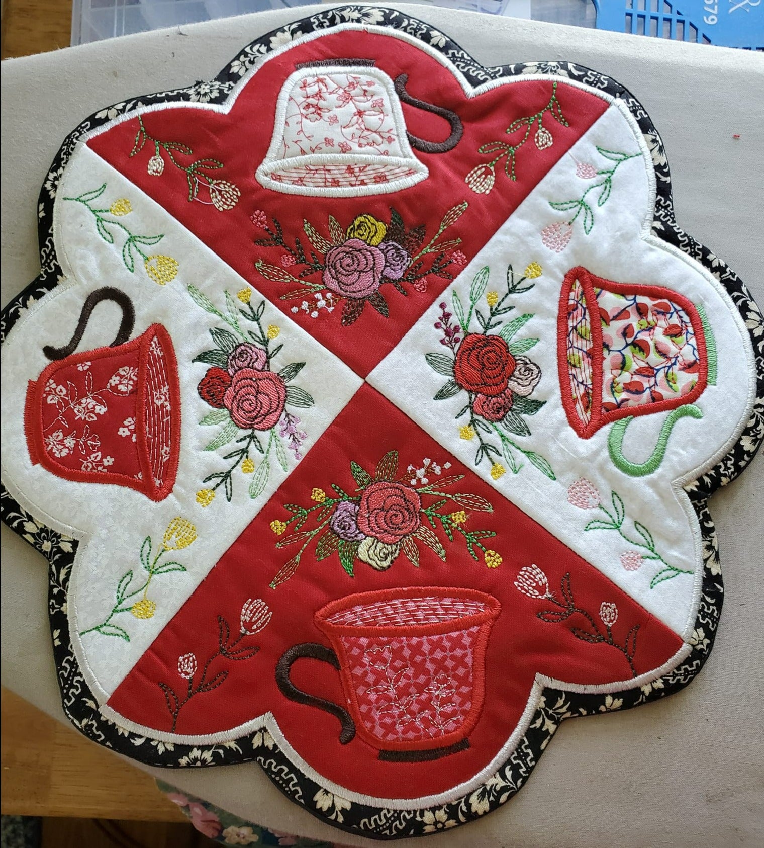 In The Hoop Machine Embroidery Designs - Teacup table centre ITH