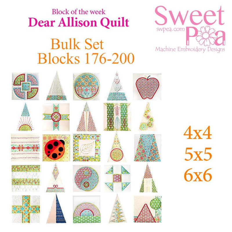 Dear Allison Bulk Pack 176-200 machine embroidery design in the hoop ITH
