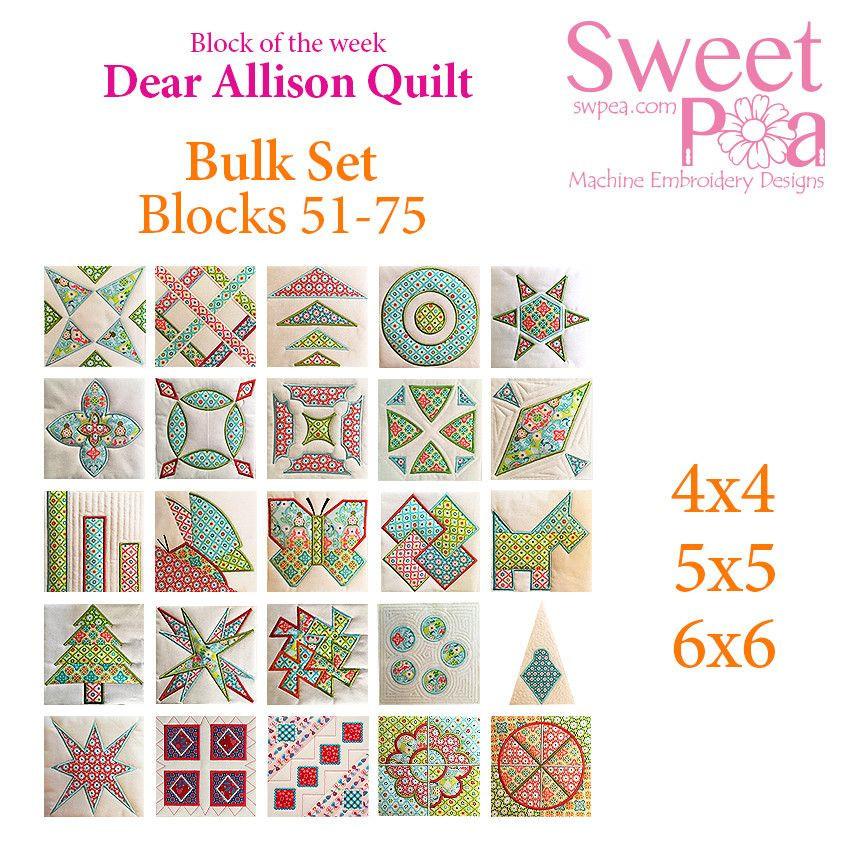 Sweet Pea Embroidery Quilt - Bulk Dear Allison Blocks 51-75
