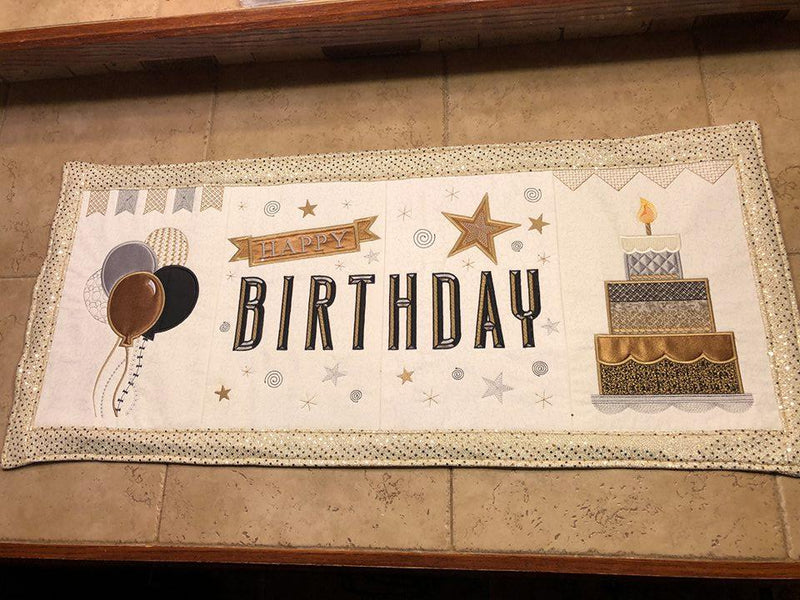 Embroidery Design ITH - Happy Birthday Table Runner