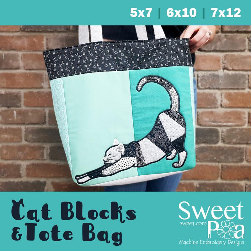 Cat Blocks and Tote bag in the hoop machine embroidery designs ITH