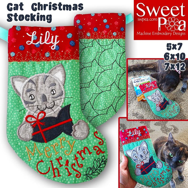 Cat Christmas Stocking 5x7 6x10 7x12