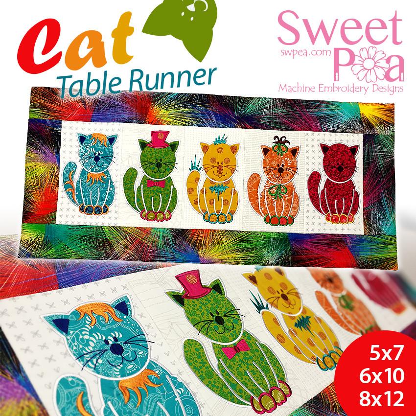 Machine Embroidery Design In The Hoop - Cat Table Runner