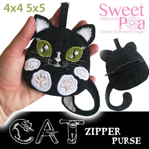 Cat Zipper Purse in the hoop machine embroidery designs ITH