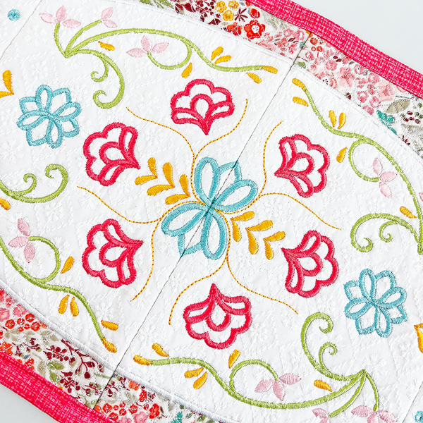 Elegant Embroidered Table Runner in the hoop machine embroidery design