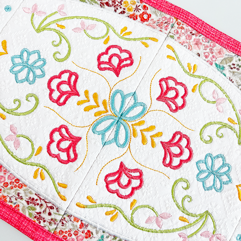 Elegant Embroidered Table Runner in the hoop machine embroidery design