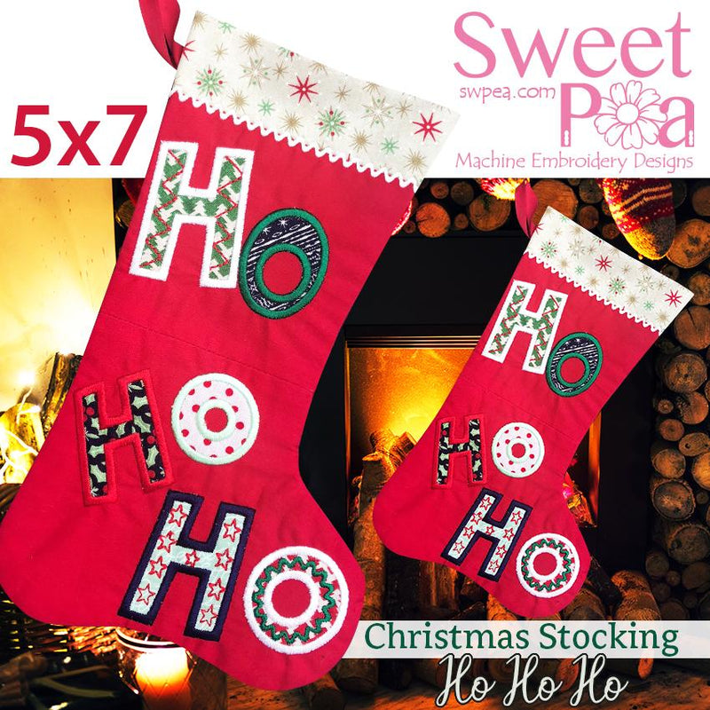 Embroidery Applique Design 5x7 - Ho Ho Christmas Stocking