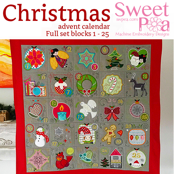 Christmas Advent Calendar Blocks in the hoop machine embroidery design
