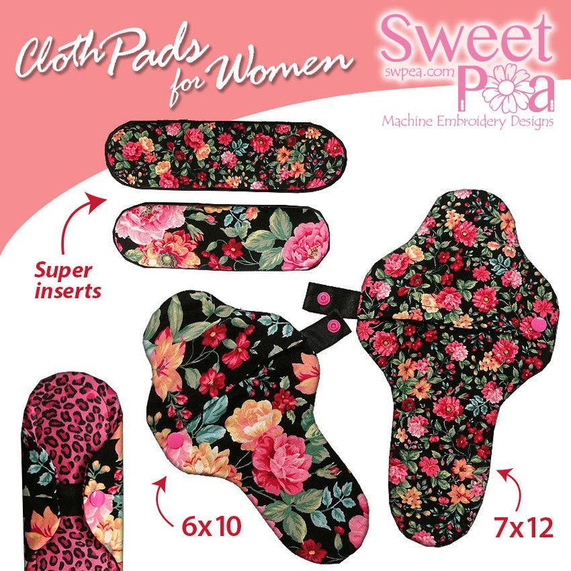 Cloth pads for women 6x10 7x12 in the hoop machine embroidery designs