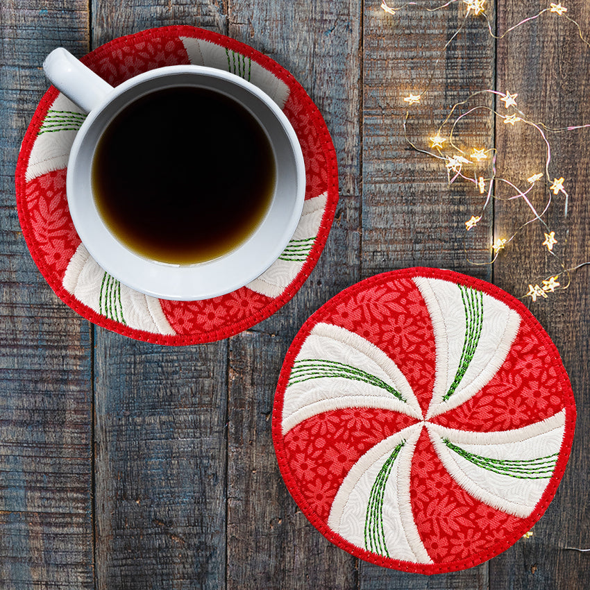 In The Hoop Embroidery - Peppermint Swirl Placemat and Coaster