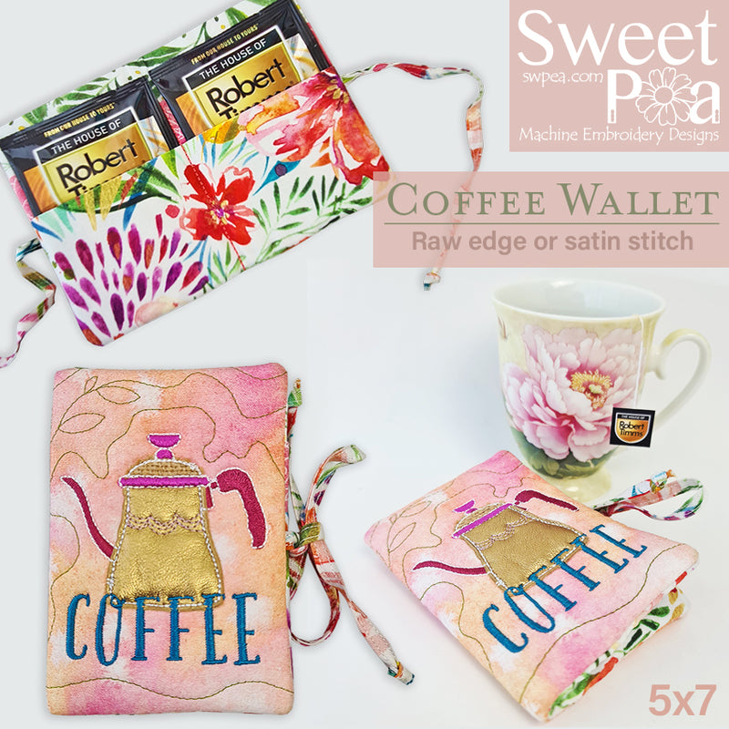 Coffee Wallet 5x7 in the hoop machine embroidery design ITH