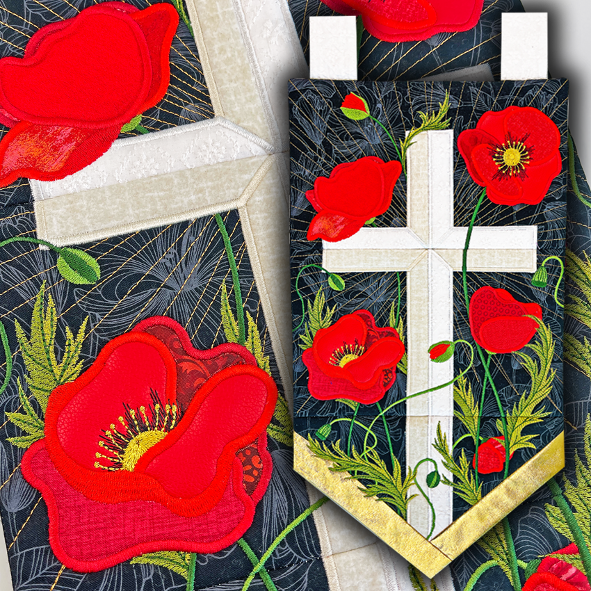 Cross and Poppies Hanger ITH machine embroidery design