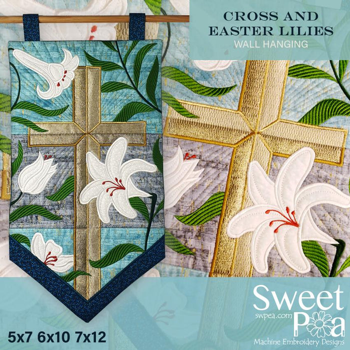Cross and Easter Lilies Hanger ITH machine embroidery design