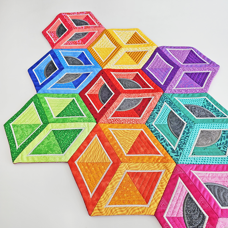 Cube Illusion Runner or Quilt - Machine Embroidery Design