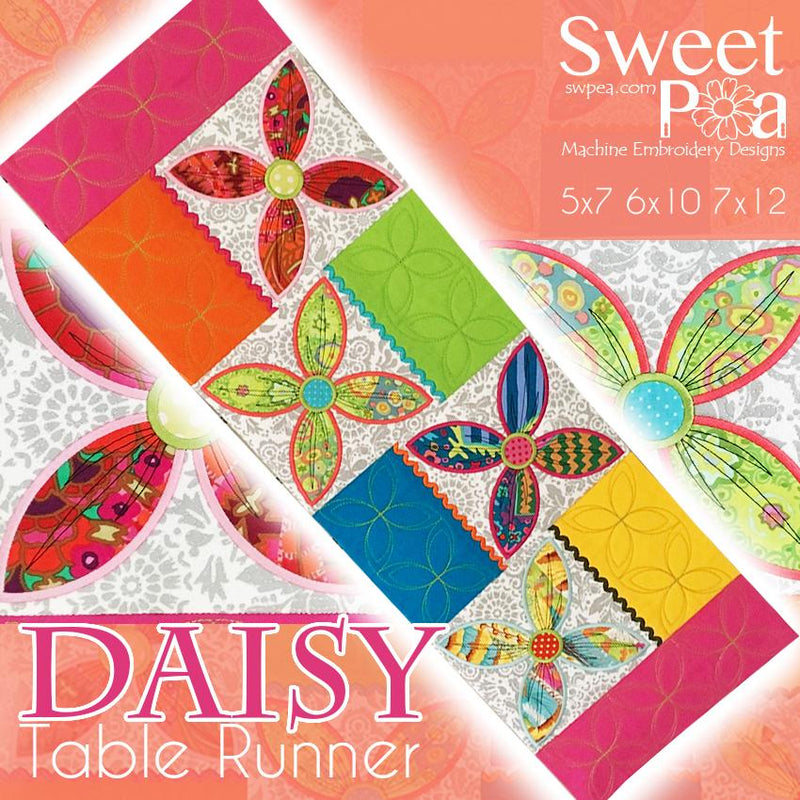 Daisy table runner in the hoop machine embroidery design ITH flower