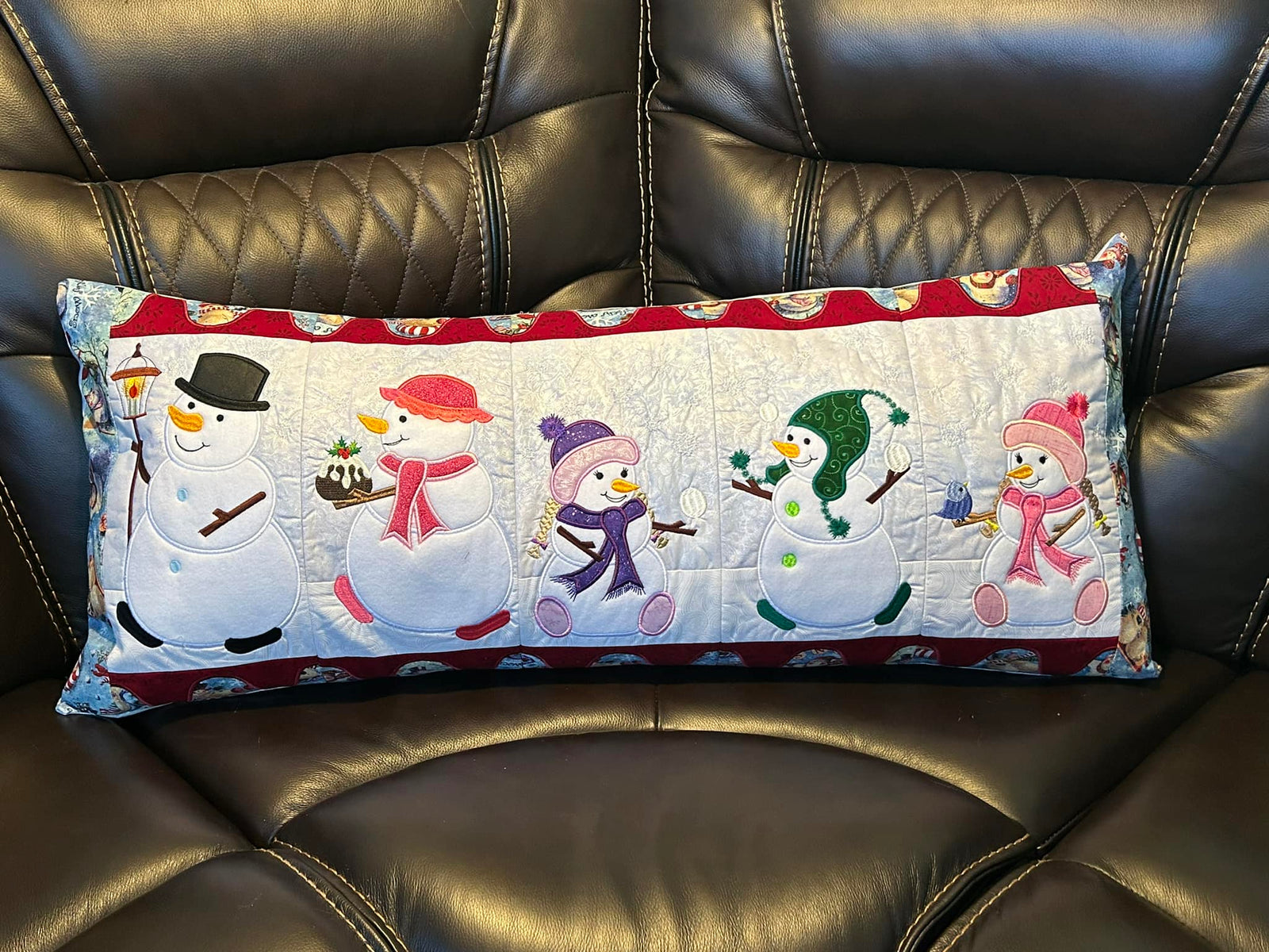 Christmas Embroidery Designs - Snowman Family Outing Table Runner