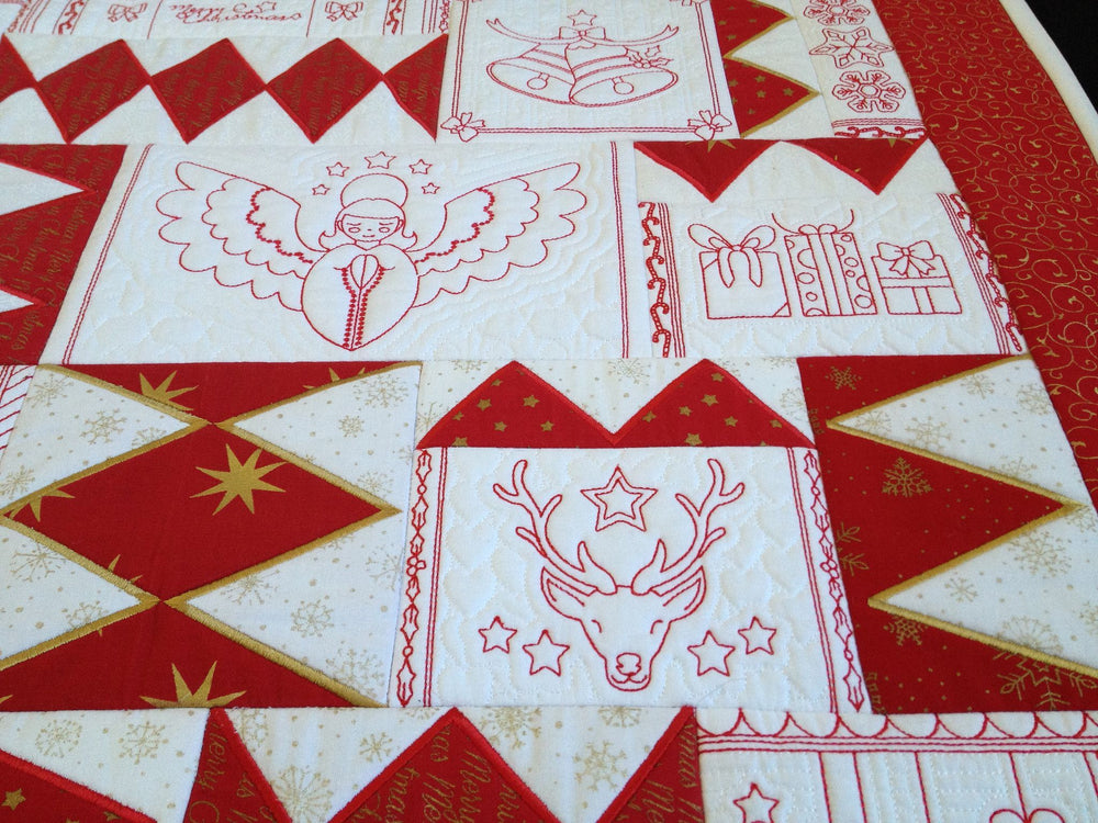 Machine Embroidery design - Christmas Redwork Quilt in the hoop ITH