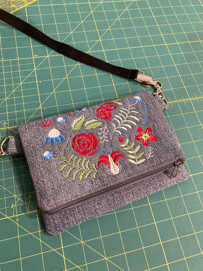 Embroidered Purse - Floral Fold Over Zipper Purse