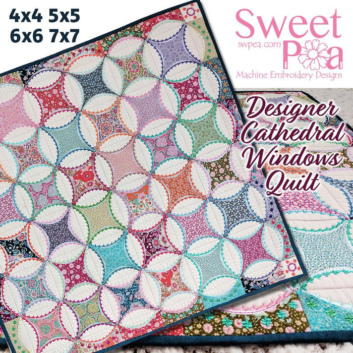 Designer Cathedral Windows Quilt in the hoop machine embroidery design