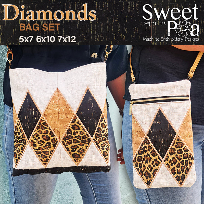 In The Hoop Embroidery Design - Diamonds Bag Set