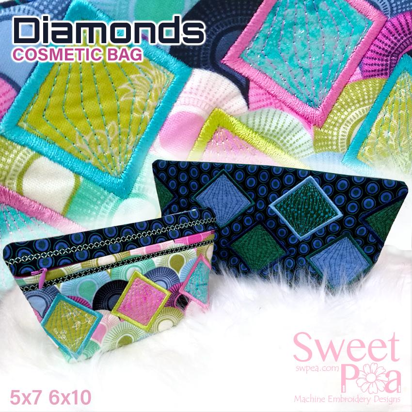 Diamonds Cosmetic Case bag In the Hoop Machine Embroidery Design ITH