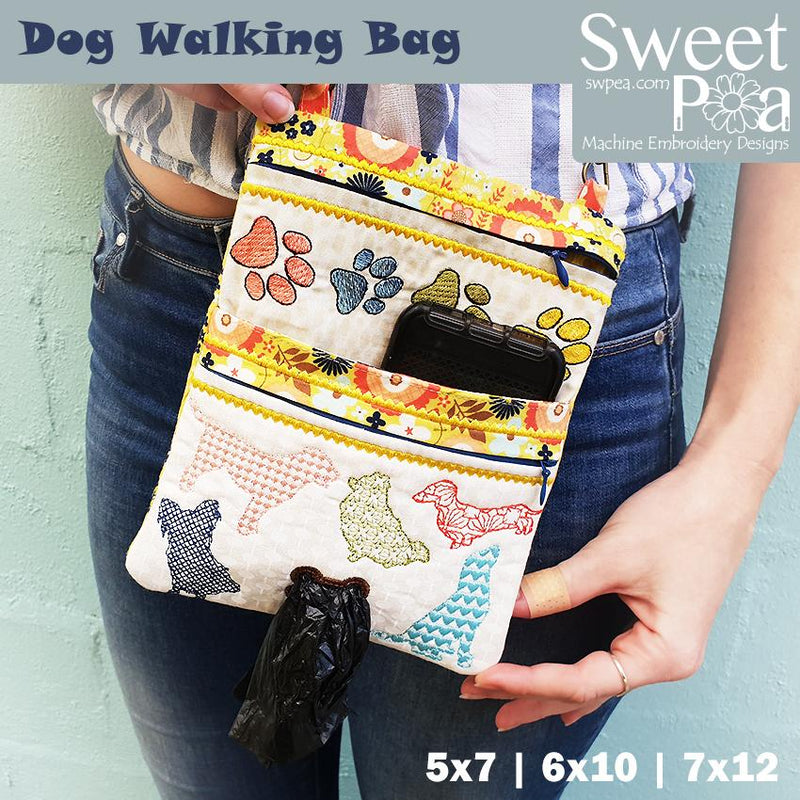 Dog Walking Bag In The Hoop Machine Embroidery Design ITH pouch
