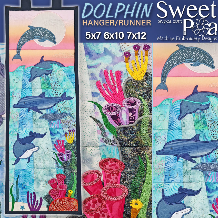 ITH Machine embroidery Design - Dolphin Hanger or Table Runner