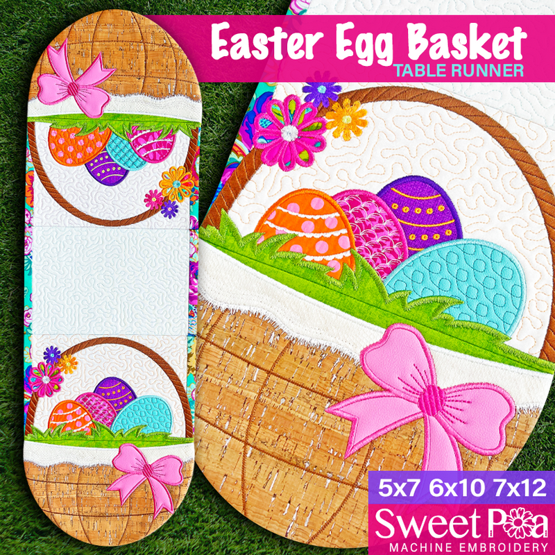Easter Egg Basket Table Runner ITH Machine Embroidery Design
