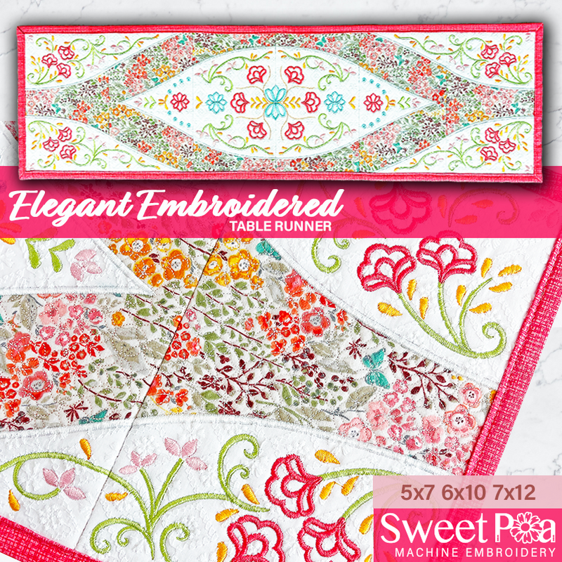 Elegant Embroidered Table Runner in the hoop machine embroidery design