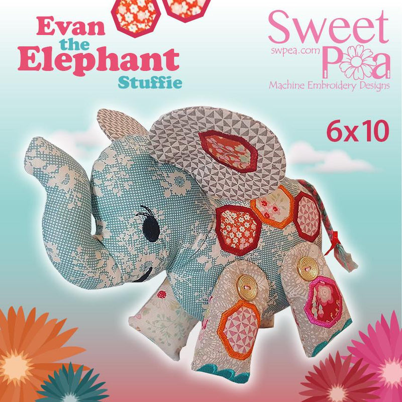 Elephant stuffy stuffed toy ITH in the hoop machine embroidery design