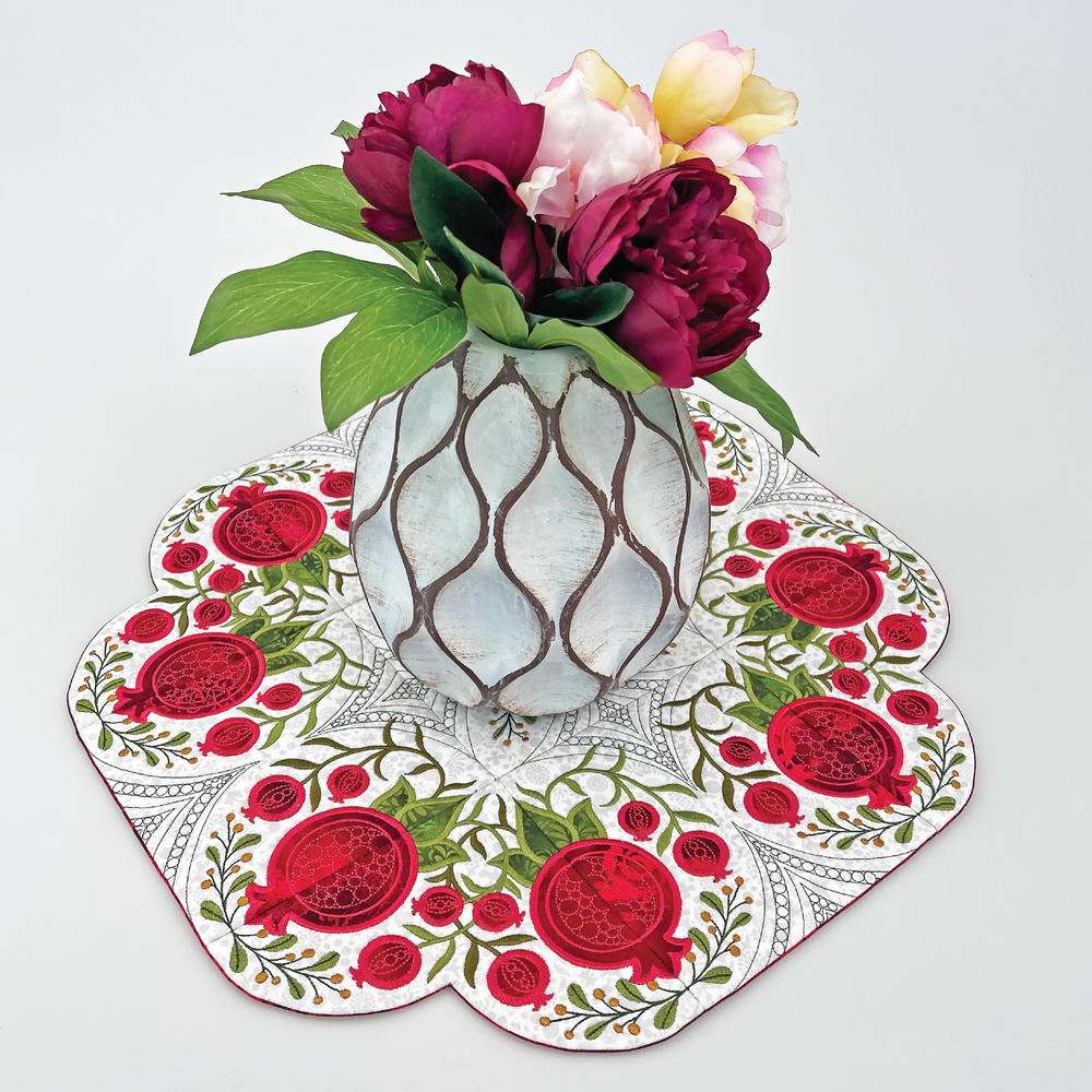 In The Hoop Embroidery - Festive Pomegranate Table Centre Piece