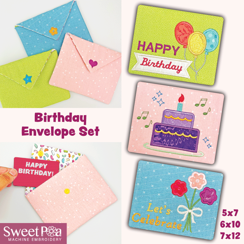 Embroidery Design ITH - Birthday Envelope Set