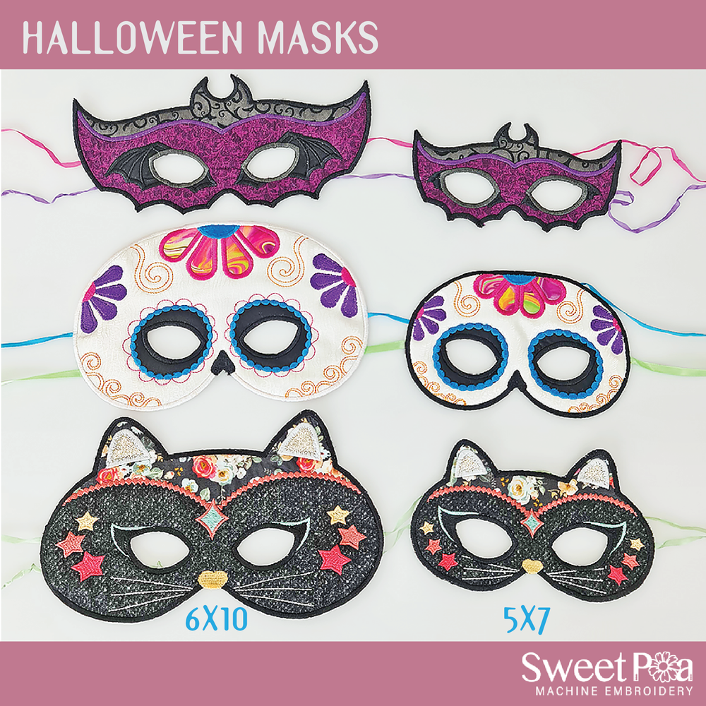 Halloween Masks 5x7 6x10 Machine Embroidery Design ITH