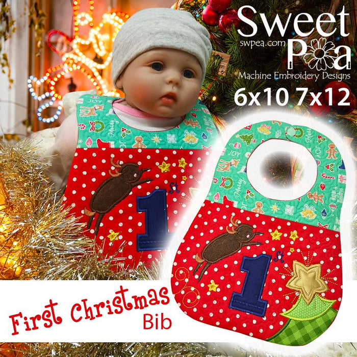 First Christmas Bib in the hoop machine embroidery design ITH