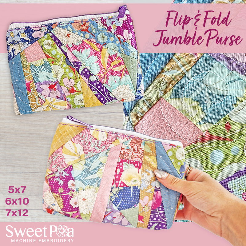 Flip & Fold Jumble Purse in the hoop machine embroidery design