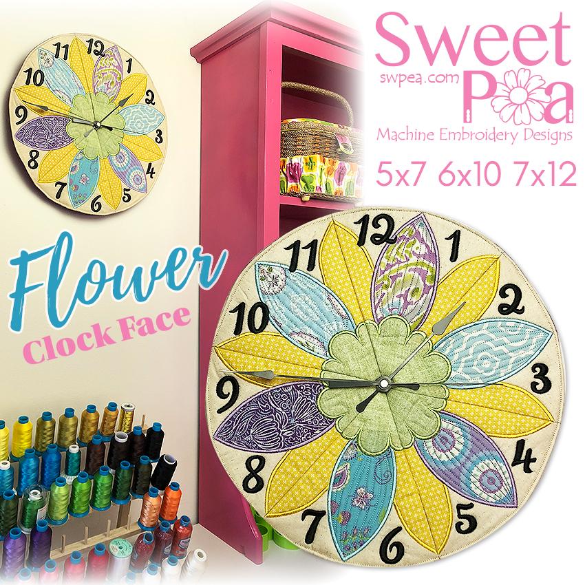 Flower Clock Face in the hoop machine embroidery design ITH