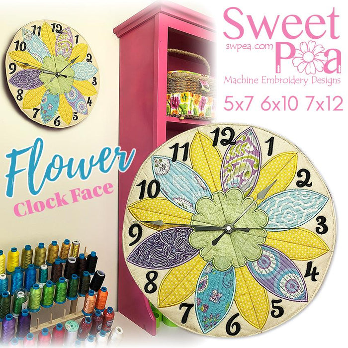 Flower Clock Face in the hoop machine embroidery design ITH