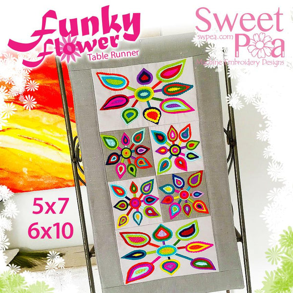 ITH Machine Embroidery Design - Funky Flower Table Runner
